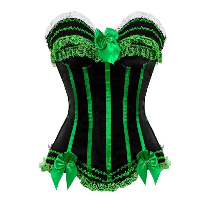 Bustier Femme Sexy Satin Corset Top Dentelle Bowknot Décoré Clubwear