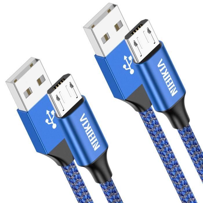 Câble Micro Usb, [2 Pack-0.5M+0.5M] Nylon Tressé Micro Usb Cable ...