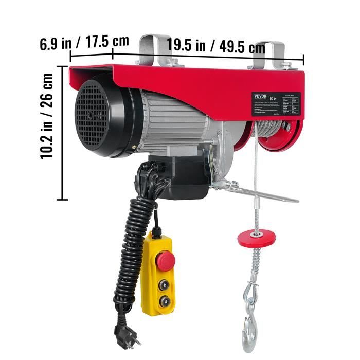 Treuil palan électrique 1000 KG - VEVOR - PAYX1000-2 - 160 W - Télécommande Filaire 4 m ...