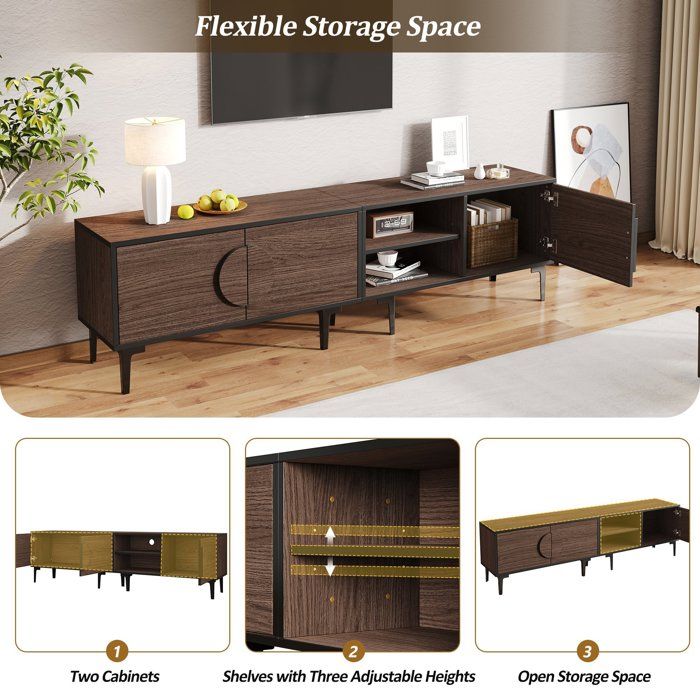 Meuble TV bas 180x35x49 cm Meuble de rangement salon avec 3 portes 2 ...