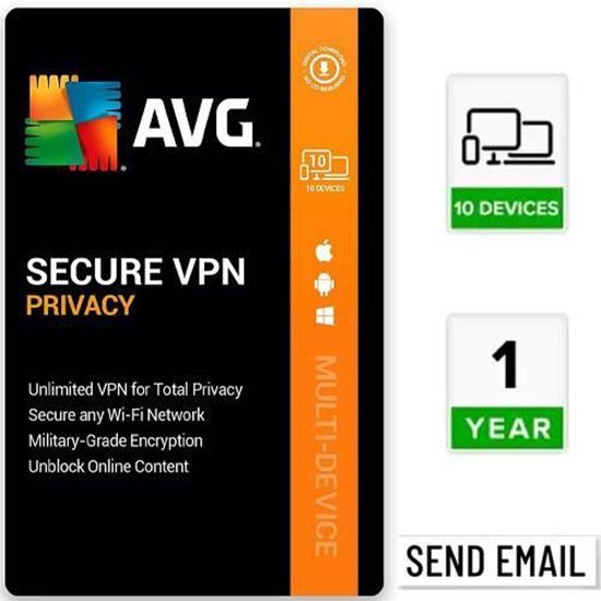 VPN Sécurisé - AVG - 10 Appareils - 1 An - PC, Android, Mac, iOS ...