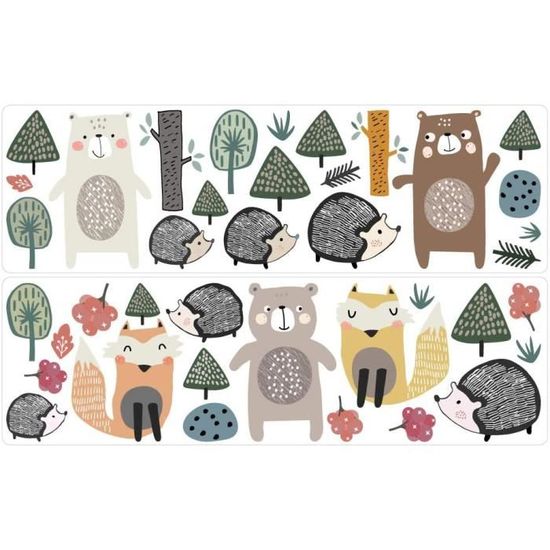 Sticker mural animaux de la forêt pastel ours renard A239 - Cdiscount ...