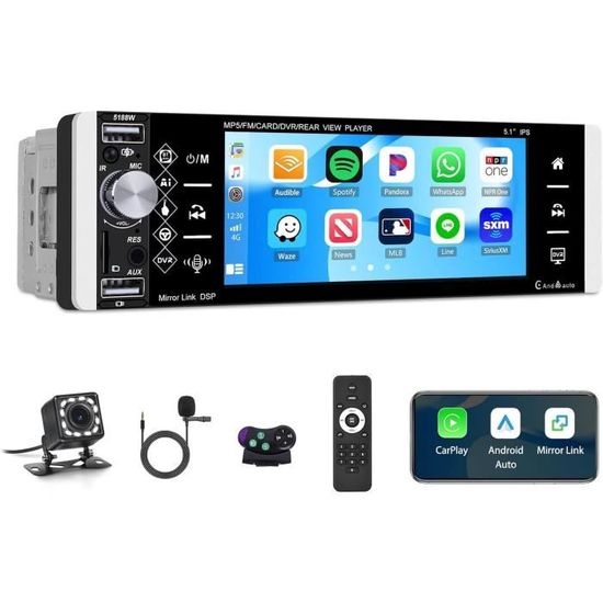 Autoradio Single Din Avec Carplay Android Auto, Radio Bluetooth Avec Écran Tactile Ips De 5,1 ...