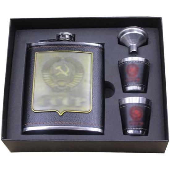 Flasque - Limics24 - Portable Acier Inoxydable Revêtement Cuir Noir 8 ...