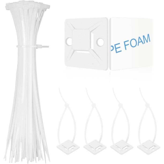 Lot de 100 attaches de câble autocollantes avec attaches de câble multi ...