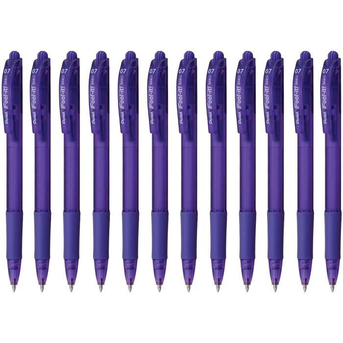 BX417-V Lot de 12 stylos à bille rétractable pointe fine, violet ...