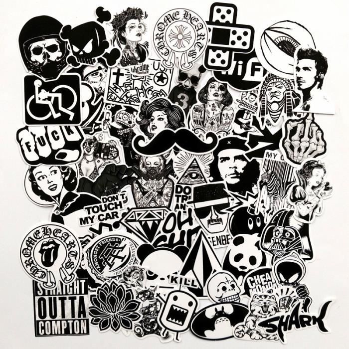 120 Sticker Autocollant étanche noir / blanc et gris voiture, moto ...