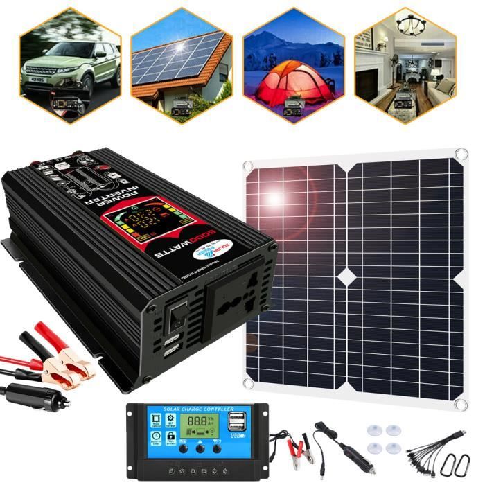 Kit panneau solaire 25 W Chargeur de batterie avec convertisseur inverseur 500W 12/24V DC pour ...