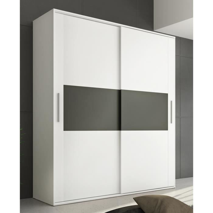 Armoire, placard garde-robe 2 portes coloris Blanc, graphite - Longueur ...