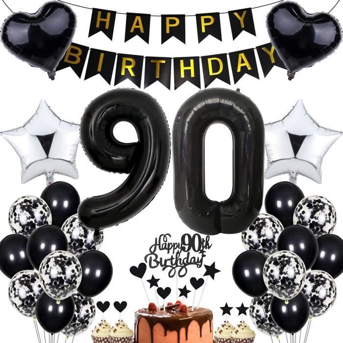 Ballon 90E Anniversaire Décoration Fête Décoration Noire Décoration Gâteau Anniversaire 90 Ans ...