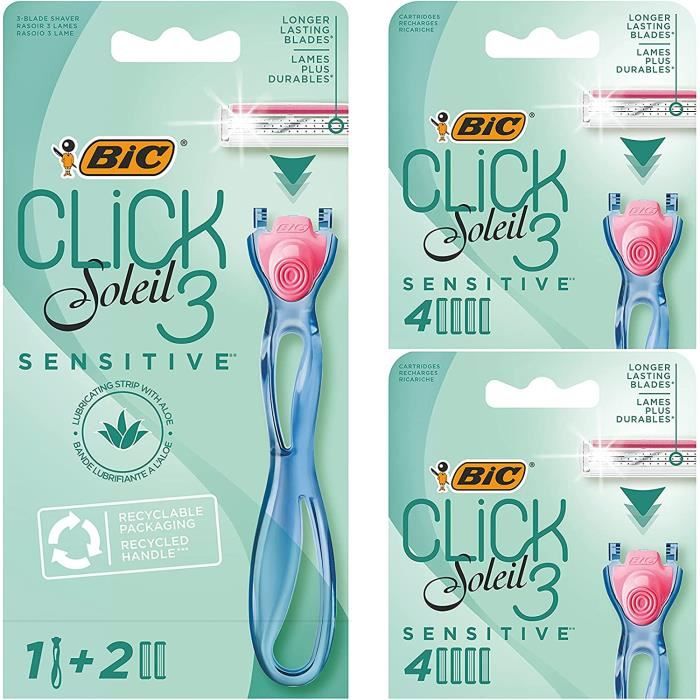 BIC Razors Click 3 Soleil Sensitive Rasoir Rechargeable Femme, Manche ...
