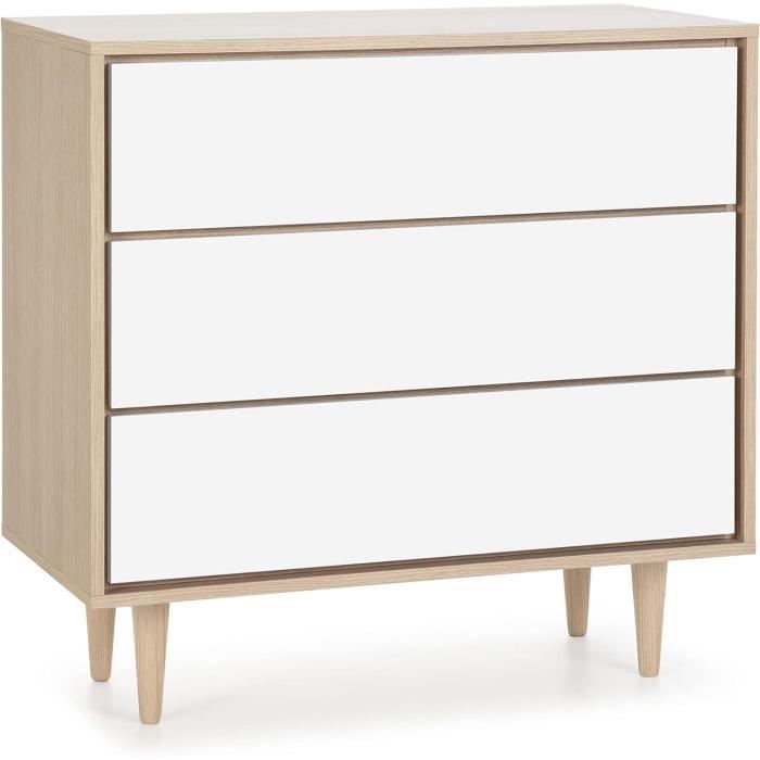 HOMN LIVING Commode de Nuit Denia Couleur Chêne-Blanc, 80cm (Largeur ...