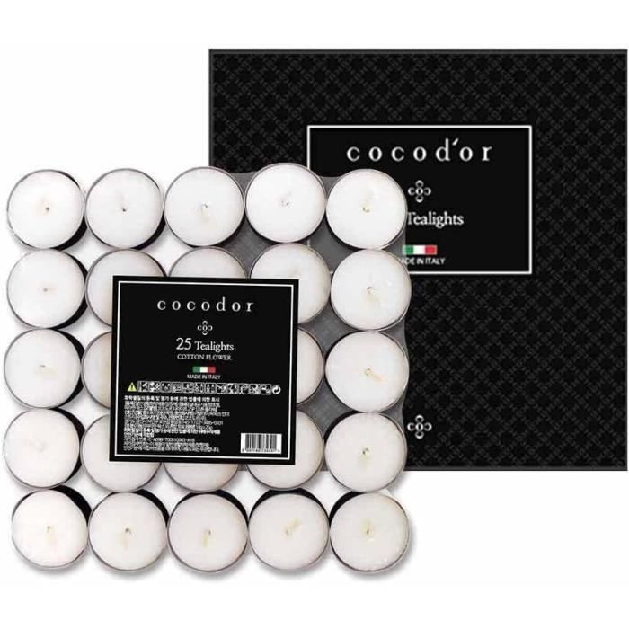 [Cocodor-fleur de coton] Lot de 25 bougies chauffe-plat, 4 à 5 heures ...
