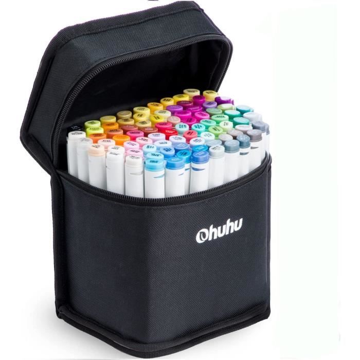 Ohuhu Marqueurs à Feutre Alcool, Couleurs Marqueurs d'art à Double Pointe Burin et Pointe Fine ...