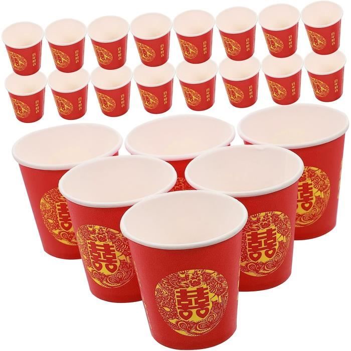 100 Pièces Rouge Double Bonheur Verre À Vin Vaisselle De Mariage ...