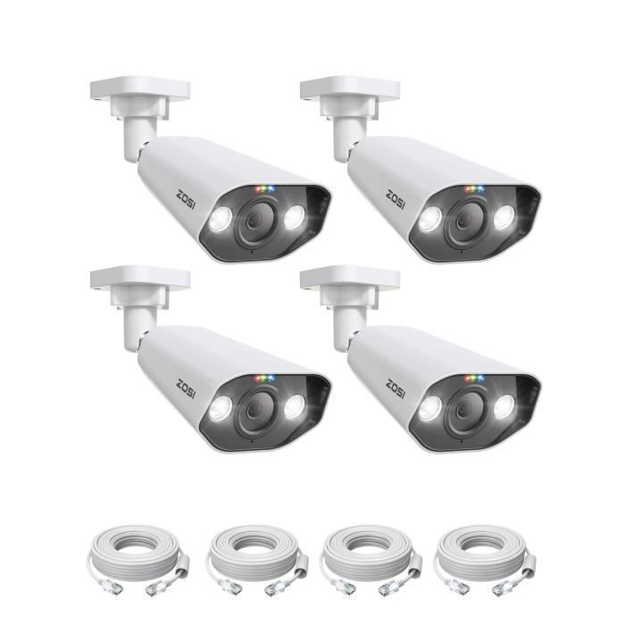 ZOSI Lot de 4 Caméra de Surveillance PoE, 4K 8MP Haute Résolution ...