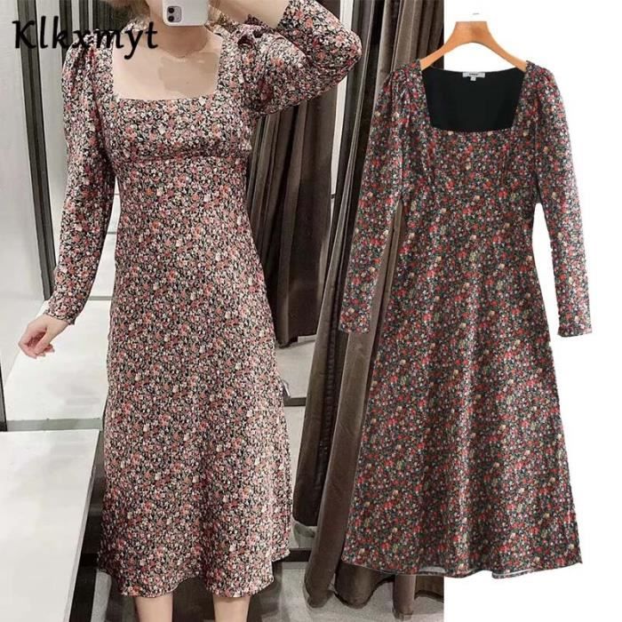 Robe,Klkxmyt Za robe femmes 2020 Chic mode imprimé fleuri robe Midi ...