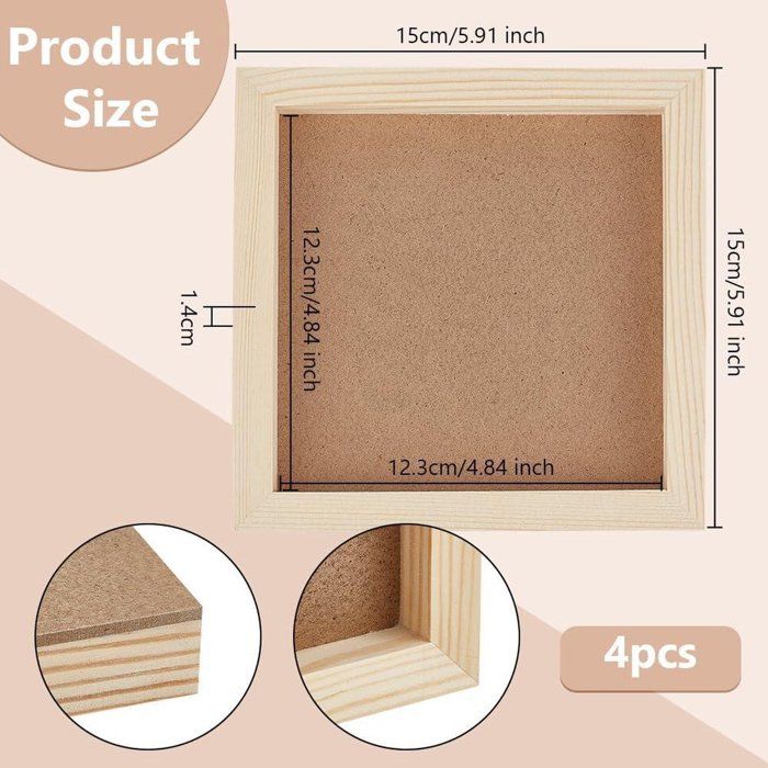 Panneau en bois brut 15 x 15 cm - Carré - Lot de 4 - Épaisseur 14 mm ...