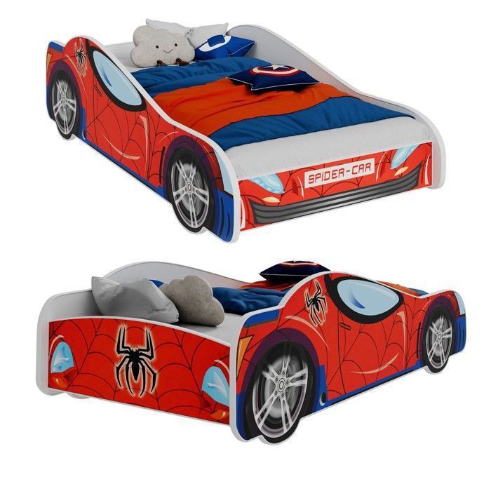 Lit enfant auto Spider Lit voiture + sommier 140x70 cm - Cdiscount Maison