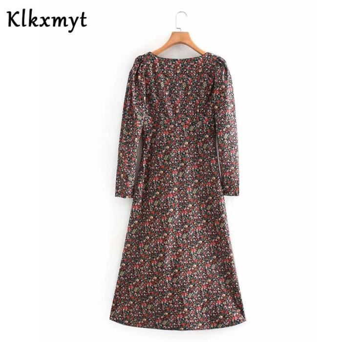 Robe,Klkxmyt Za robe femmes 2020 Chic mode imprimé fleuri robe Midi ...