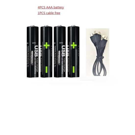 4 piles AAA.-SHSEAlban1110 mWh 1.5V AAA Lithium Rechargeable USB ...