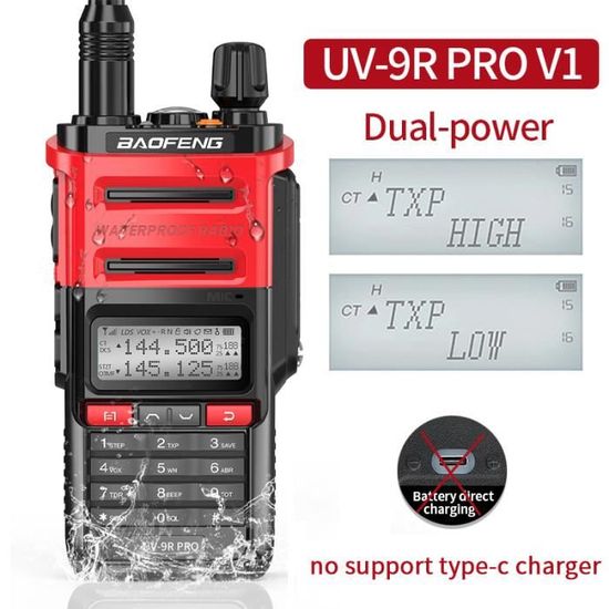 Pro v1 rouge-Baofeng UV-9R Pro Étanche IP68 Walperforated Talkie Type-c Chargeur injuste UHF VHF ...