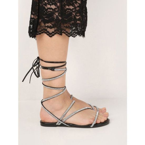 La Modeuse-Sandales, nu-pieds-Sandales en simili à brides et lacets en ...