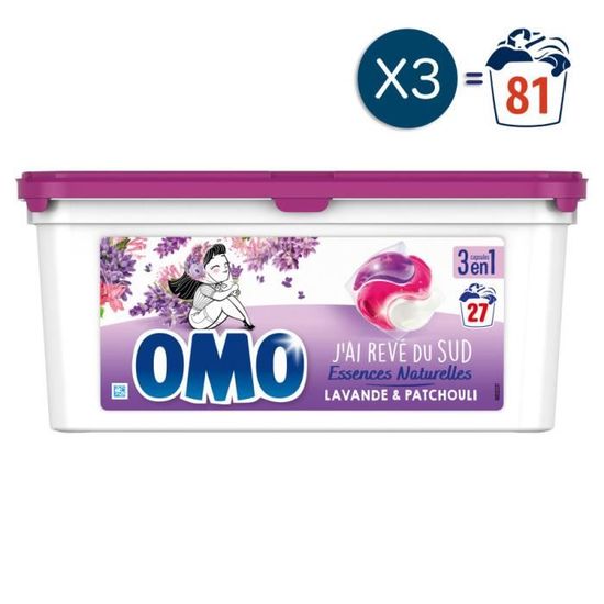 81 lavages - Capsules OMO Lessive Lavande & Patchouili (Lot de 3x27 ...