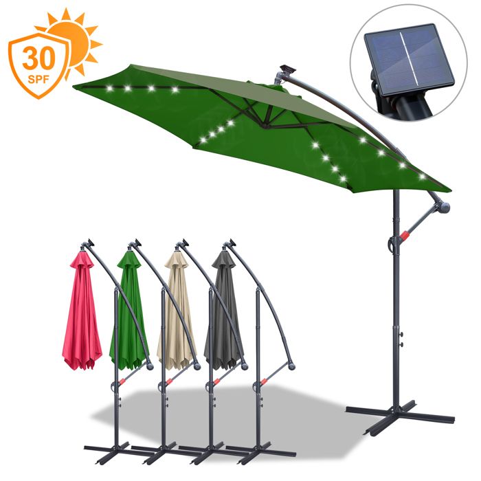 Parasol déporté inclinable 3m - LOSPITCH - Avec protection UV - Vert ...