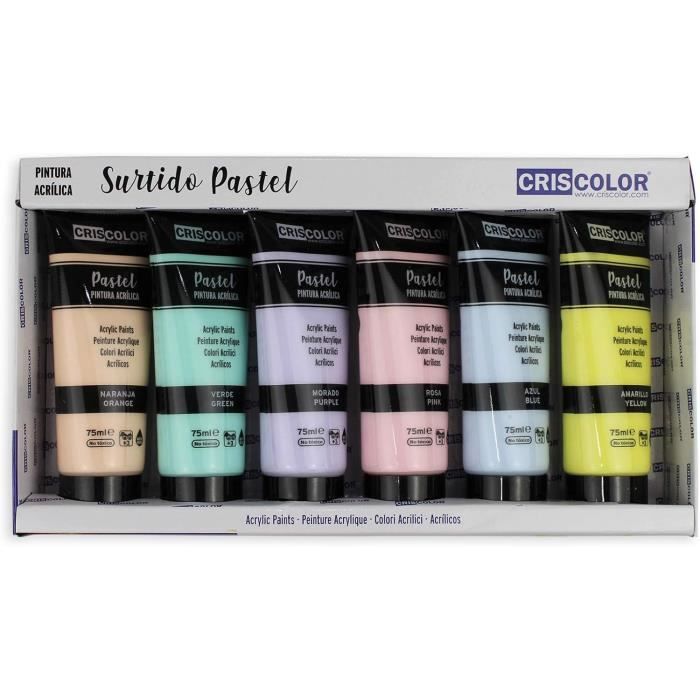 Assortiment de peinture acrylique pastel,Pack 6 x 75 ml,Pour travaux ...