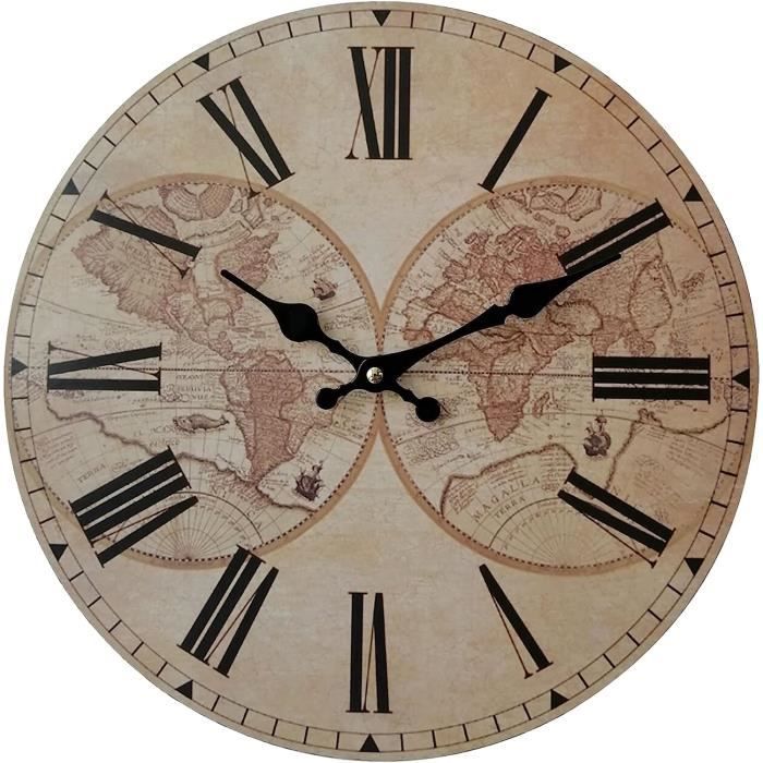 Horloge Murale, Horloge Mondiale Murale, Brun Noir, Mdf, Décoration De ...