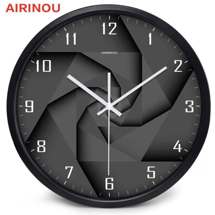 Horloge,Airinou – horloge murale moderne en verre et métal, Style Vortex 3D, bibliothèque, musée ...