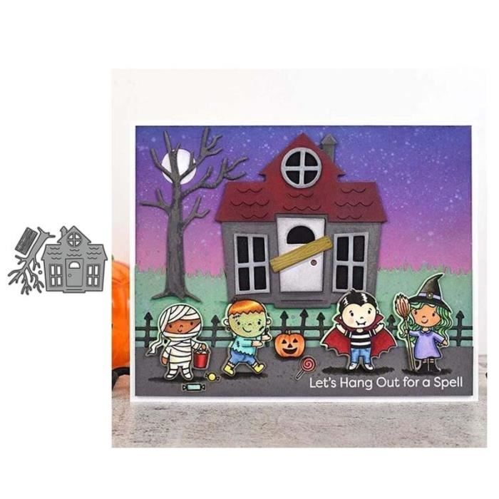 Bricolage,Matrices de découpe en métal de maison hantée d'halloween ...