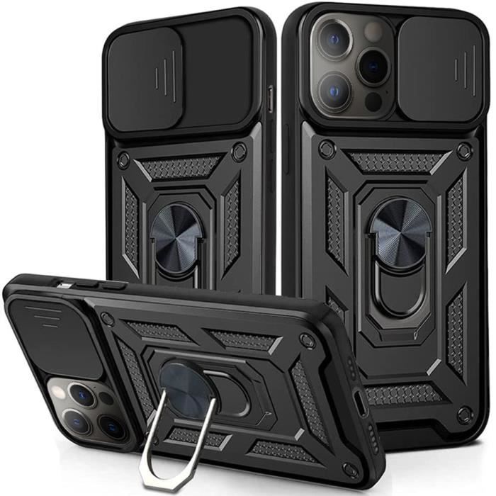 Coque iPhone 12 / 12 Pro Antichoc avec Bague Support Métallique - Noir ...