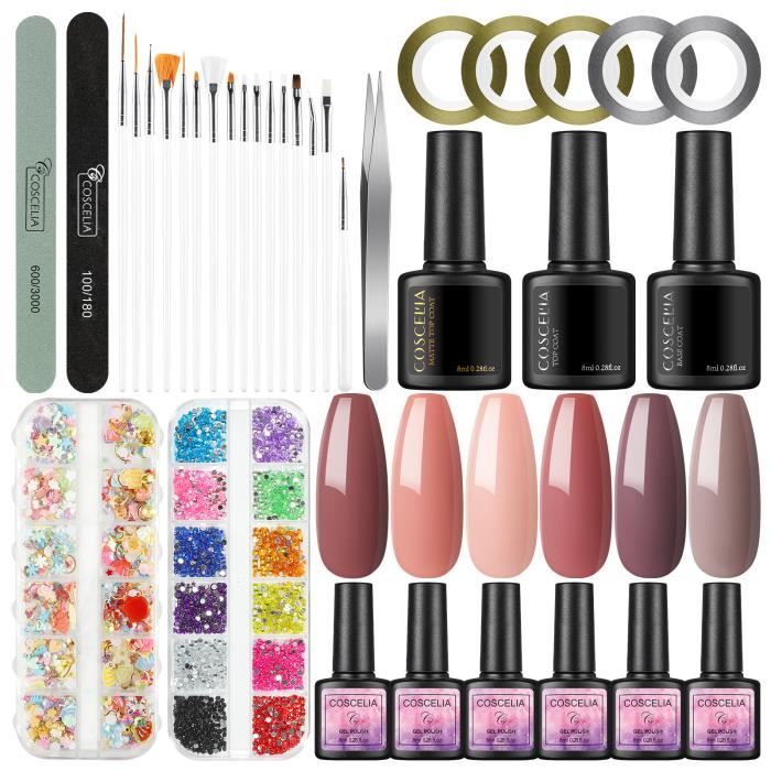 Lot de COSCELIA 6 Couleurs Vernis Semi-permanent Manucure DIY Nail Art Vernis Gel Polish Base ...