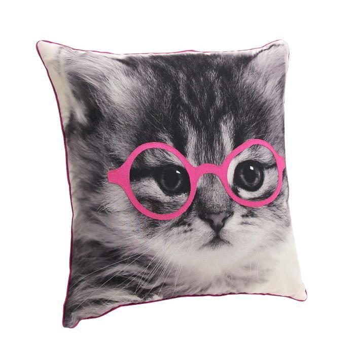 Coussin chat Rose Fluo 40 x 40 cm - Cdiscount Maison