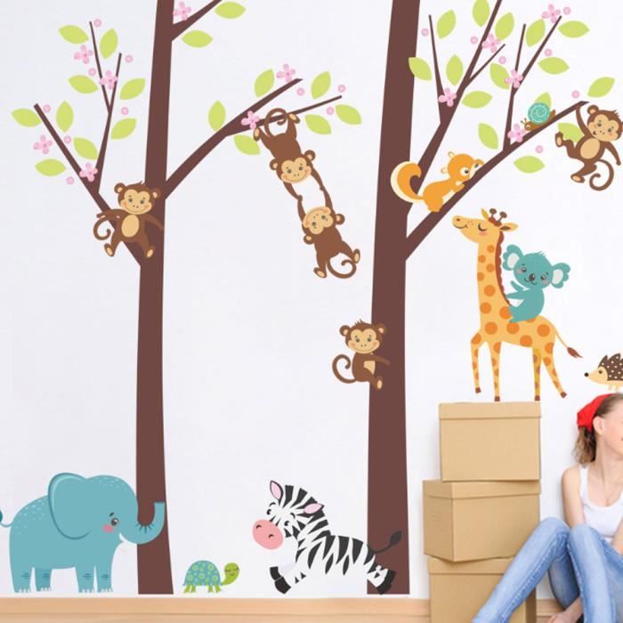 DIY Mignon de Bande Dessinée Singe Girafe Animaux Stickers Muraux ...