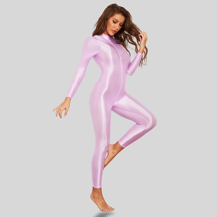 Maillot de bain,Body en Satin brillant Sexy pour femmes, combinaison à ...
