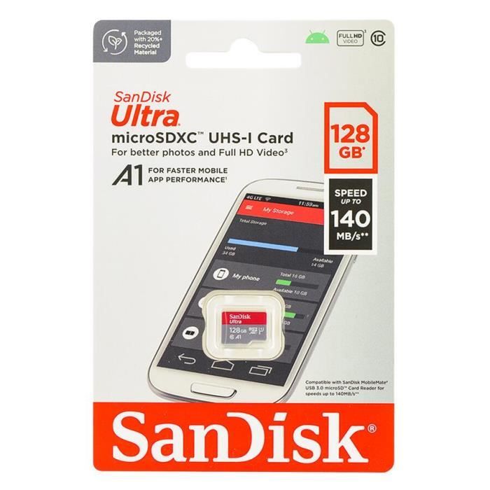 Micro SD - Sandisk - Ultra 128Go - 140MB/S - Classe 10 - U1 A1 ...