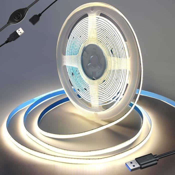 Bande Lumineuse Led Cob Tv Usb 1.5M 5V,Blanc Naturel 4000K Dimmable,Autocollant Ruban Led ...