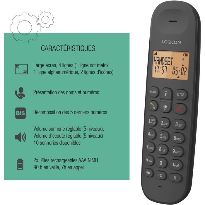 Téléphone fixe sans fil - SUTEO - ILOA 100 - Sans répondeur - Noir ...