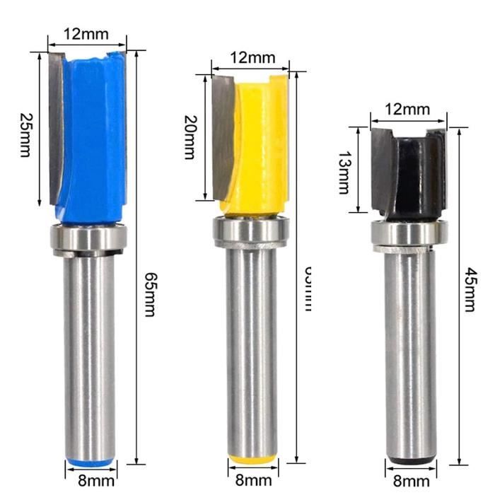 Fraises À Rainurer Pour Défonceuse - 3 Pièces Fraise Droite Defonceuse 8mm Carbure Affleurer 8 ...