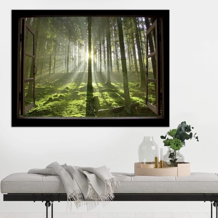 Impression Sur Toile Intissée Foret Nature Fenetre 90X60 1 Pièce ...