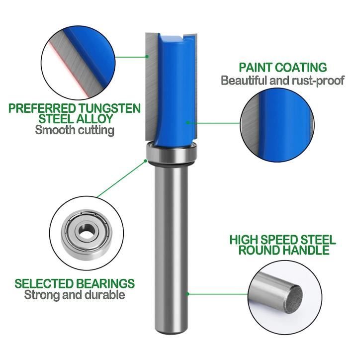 Fraises À Rainurer Pour Défonceuse - 3 Pièces Fraise Droite Defonceuse 8mm Carbure Affleurer 8 ...