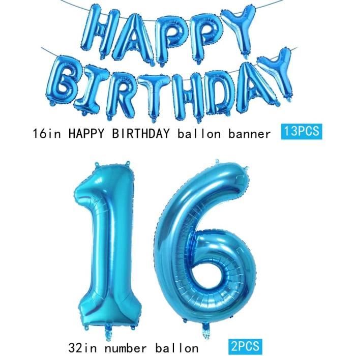 Decoration Anniversaire 16 Ans Garçon, 16 Ballon Anniversaire Bleu ...