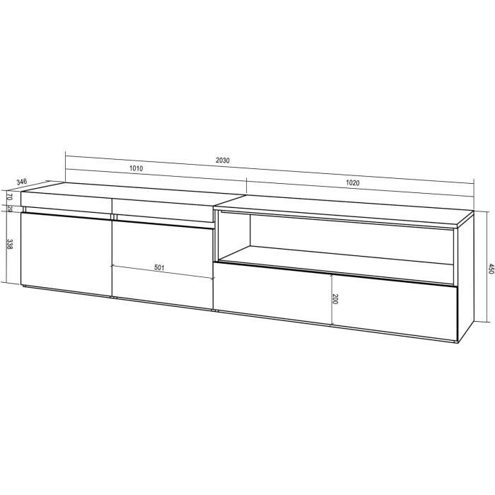 Meuble TV | Banc Télé | Grand Espace de Rangement | 200x45x35cm | pour ...