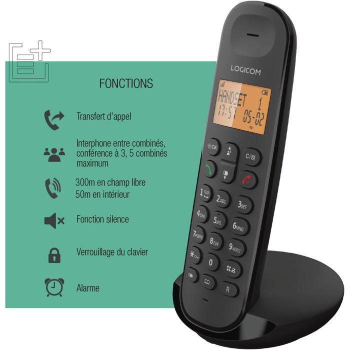 Téléphone fixe sans fil - SUTEO - ILOA 100 - Sans répondeur - Noir ...