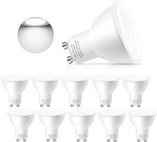 Ampoules LED GU10 7W, Blanc froid 6000K, 650lm ampoule, 50W à 70W ampoule halogène équivalente ...