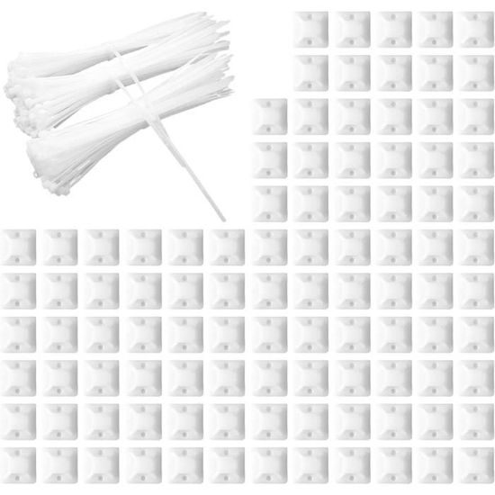 100 Pièces Embases Adhesive Pour Attache De Cable,Serre Câbles,Attache Cable Adhesif,Attaches De ...