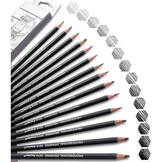 Crayon Dessin 14Pcs Crayons Graphite Crayon De Dessin Professionnel Set Hb 2H 4H 6H 1B 2B 3B 4B ...